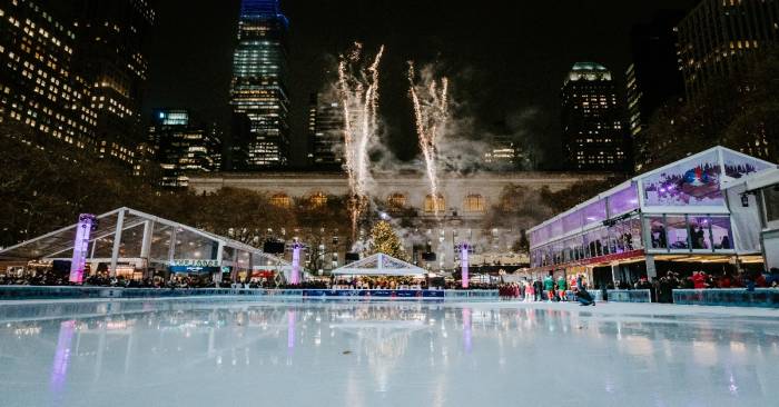 Tree Lighting Show at Bank of America Winter Village in Bryant Park NYC